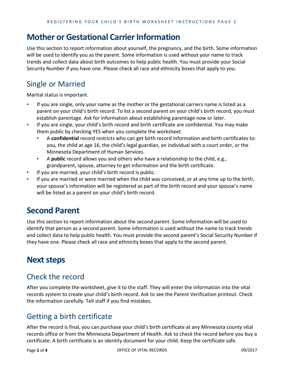Minnesota Worksheet for Creating Your Child's Birth Record - Fill Out ... Minnesota Worksheet for Creating Your Child's Birth Record - Fill Out ...