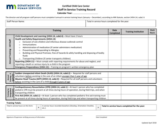 Minnesota Certified Child Care Center Staff in Service Training Record ...