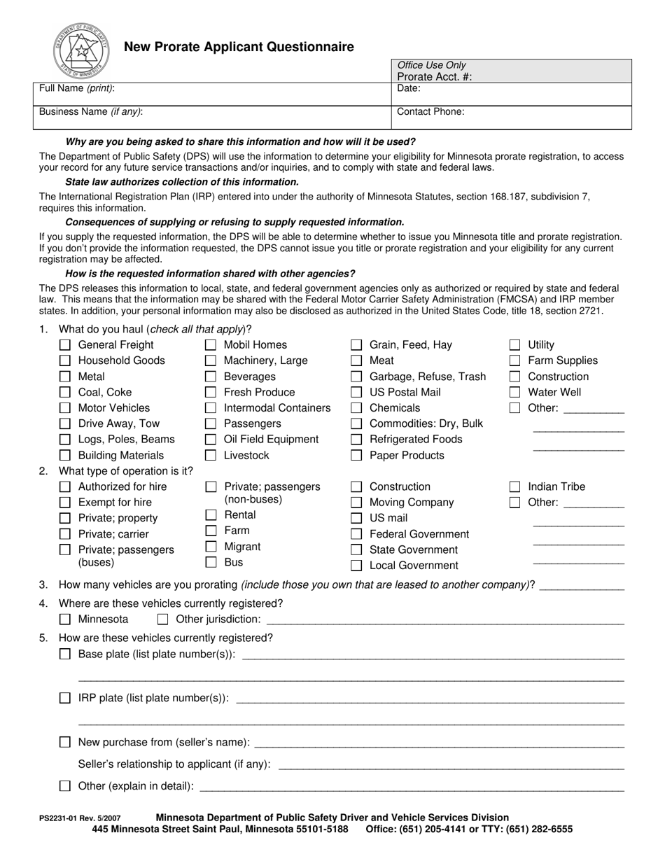 Form PS2231-01 - Fill Out, Sign Online and Download Printable PDF ...