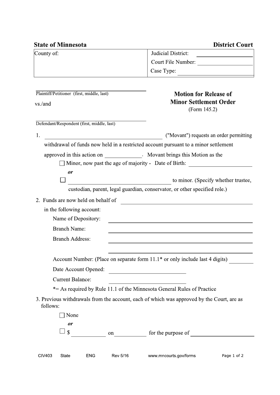 Form 145.2 (CIV403) - Fill Out, Sign Online and Download Fillable PDF ...