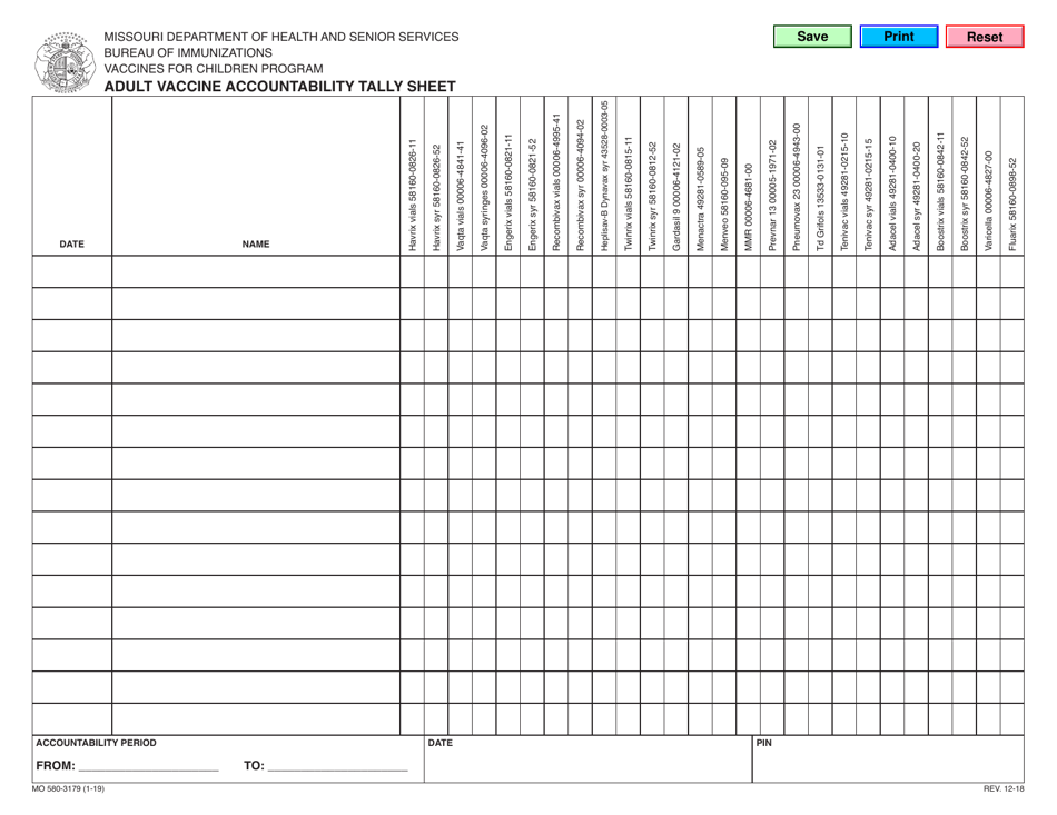 Form MO580-3179 Download Fillable PDF or Fill Online Adult Vaccine ...