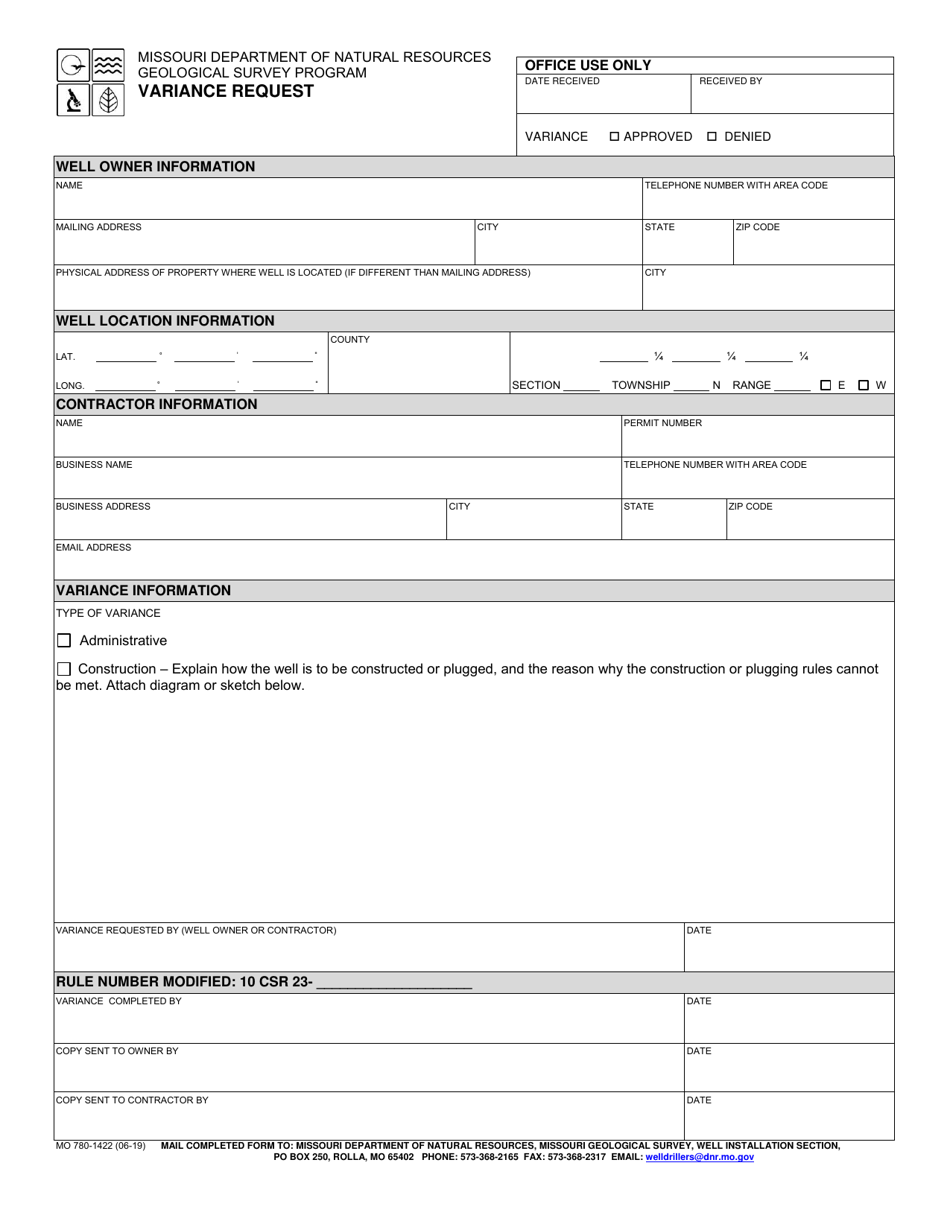 Form MO780-1422 Download Fillable PDF or Fill Online Variance Request ...