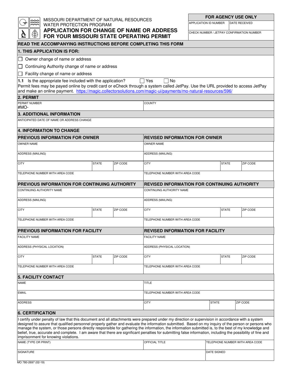 Form MO780-2697 Download Fillable PDF or Fill Online Application for ...