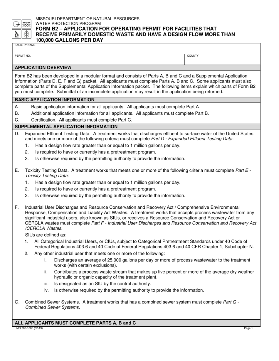 Form B2 (MO780-1805) - Fill Out, Sign Online and Download Fillable PDF ...
