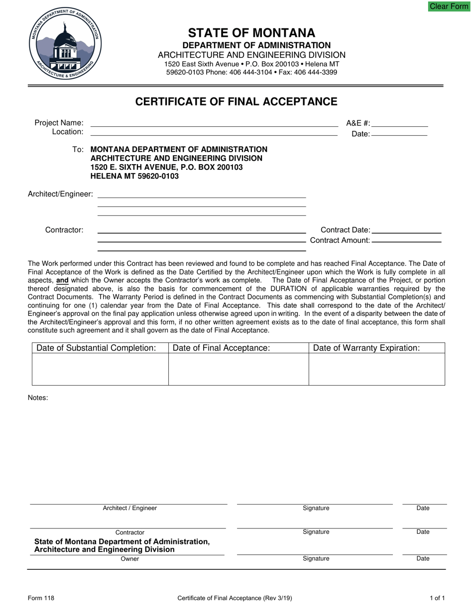 Form 118 Download Fillable PDF or Fill Online Certificate of Final ...