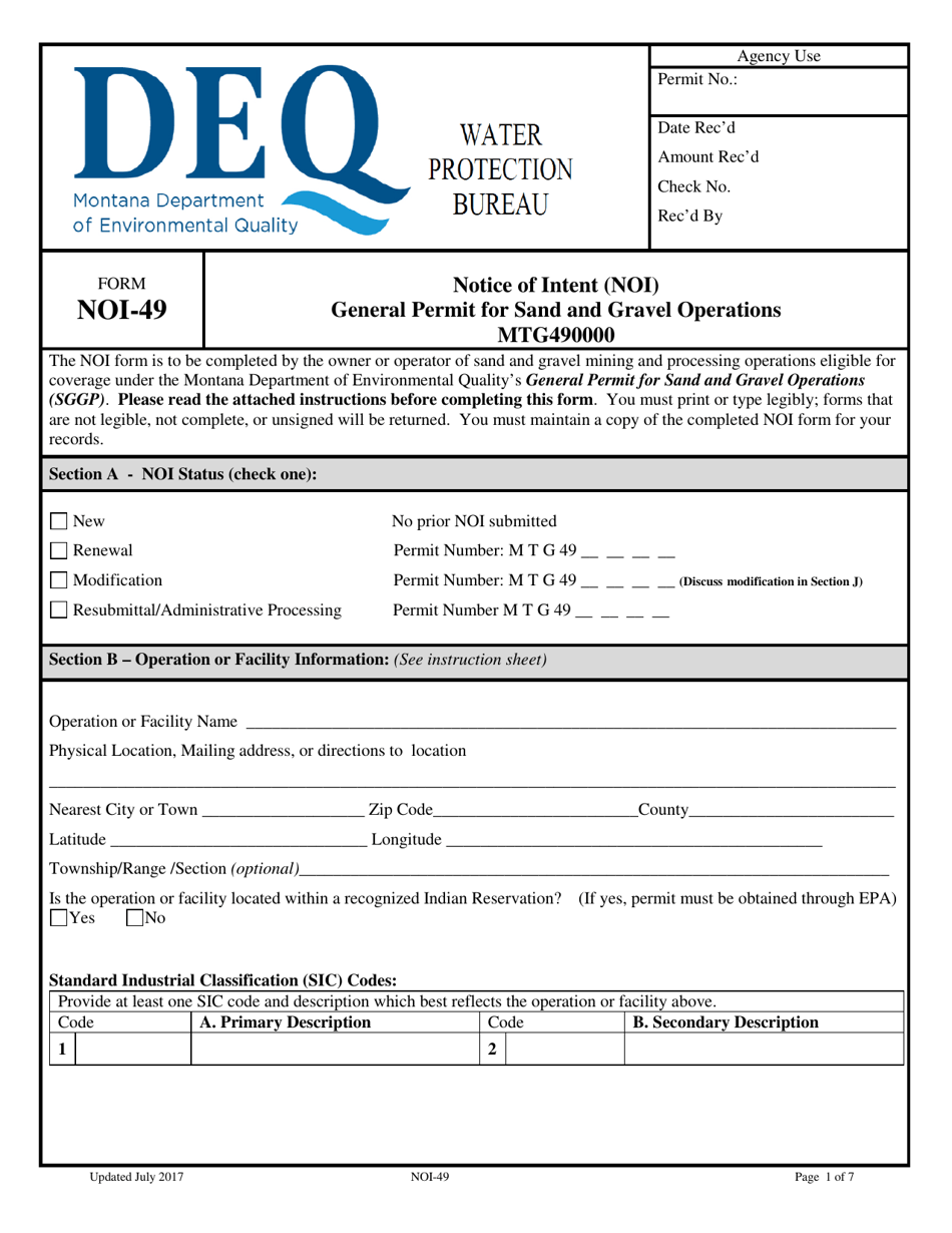 Form NOI-49 - Fill Out, Sign Online and Download Printable PDF, Montana ...
