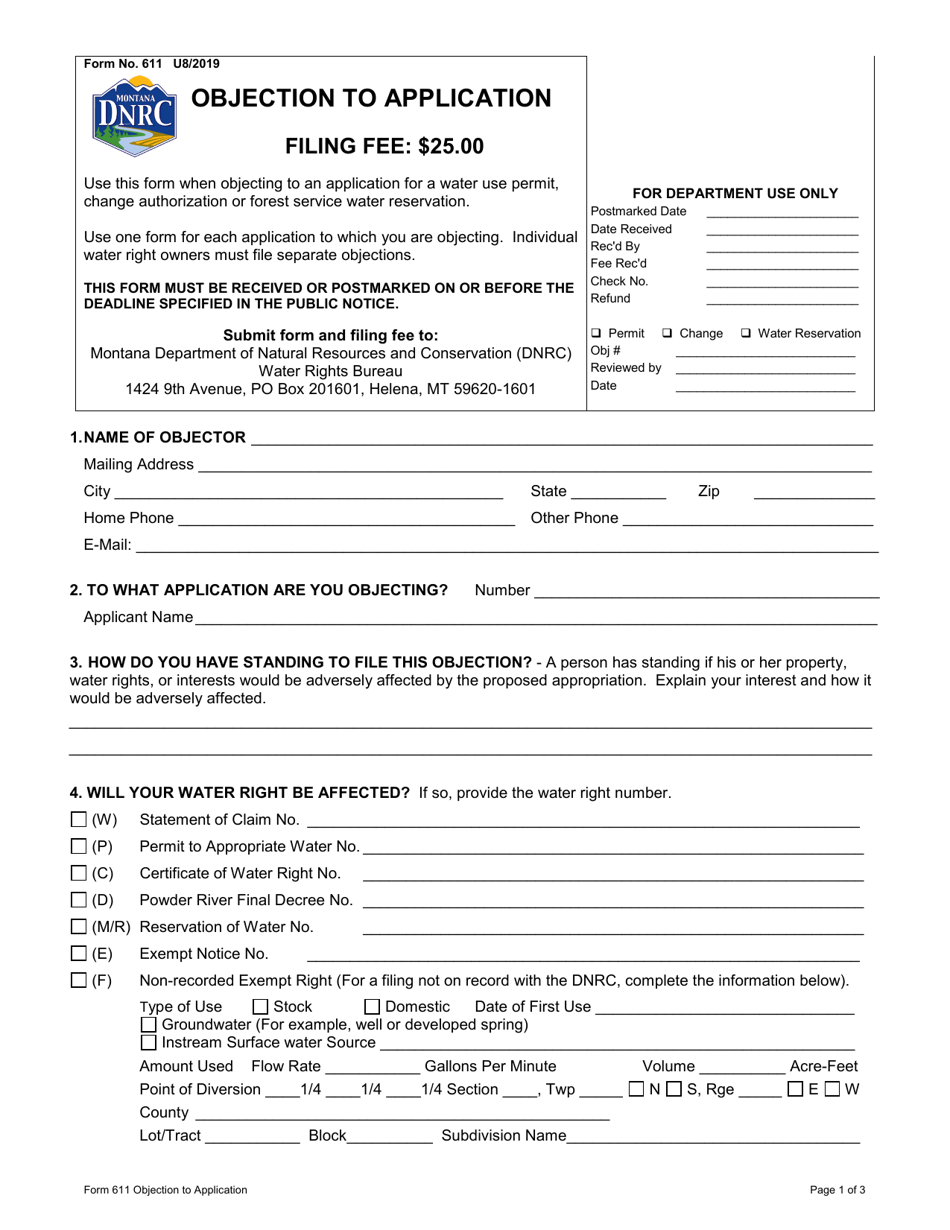 Form 611 - Fill Out, Sign Online and Download Fillable PDF, Montana ...