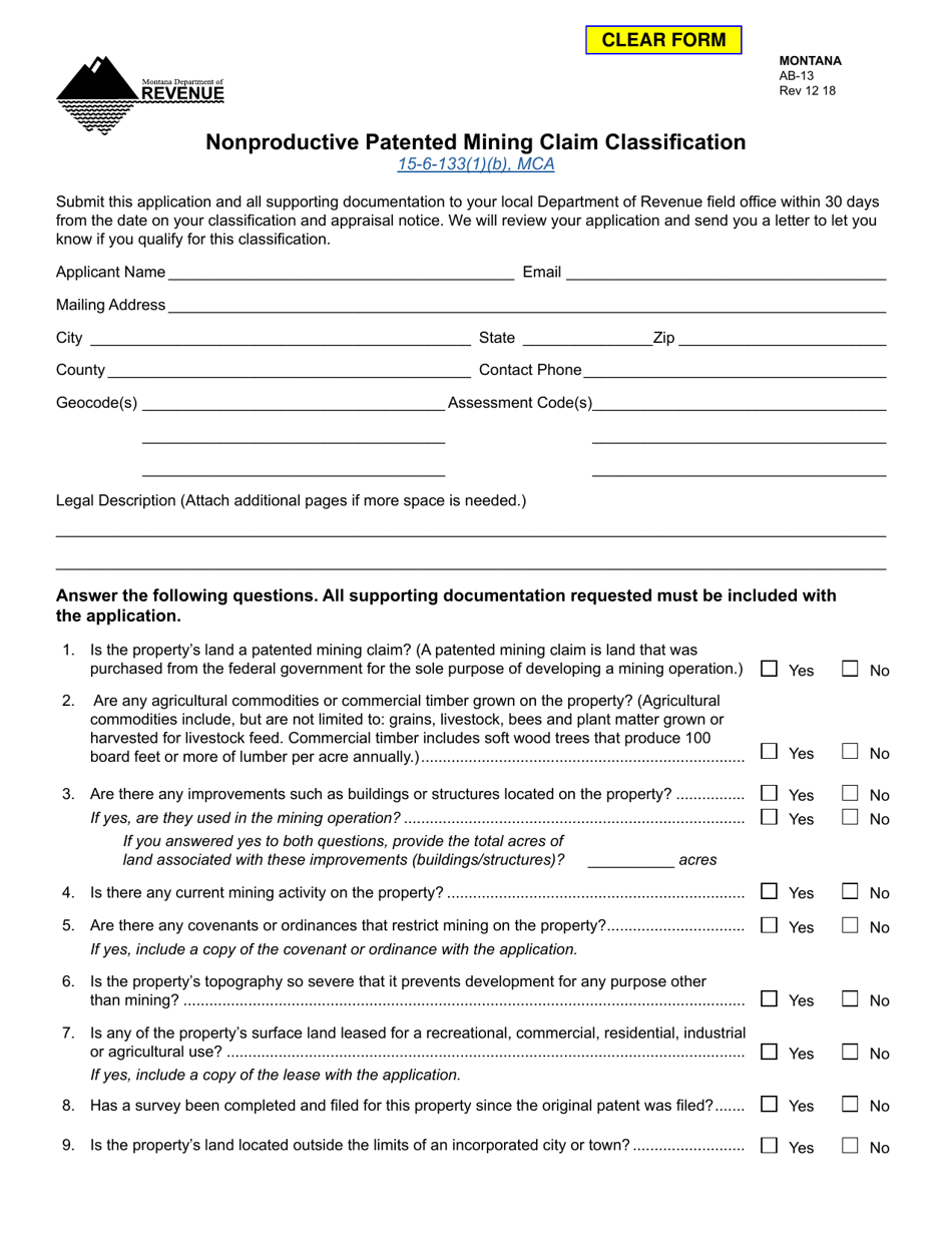 Form AB-13 Download Fillable PDF or Fill Online Nonproductive, Patented ...