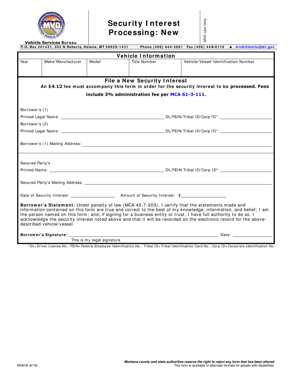 Form MV81B - Fill Out, Sign Online and Download Fillable PDF, Montana | Templateroller