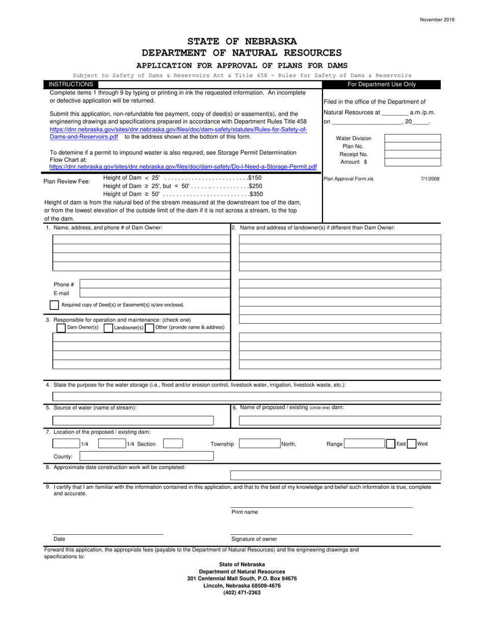 Nebraska Application for Approval of Dams - Fill Out, Sign Online and ...