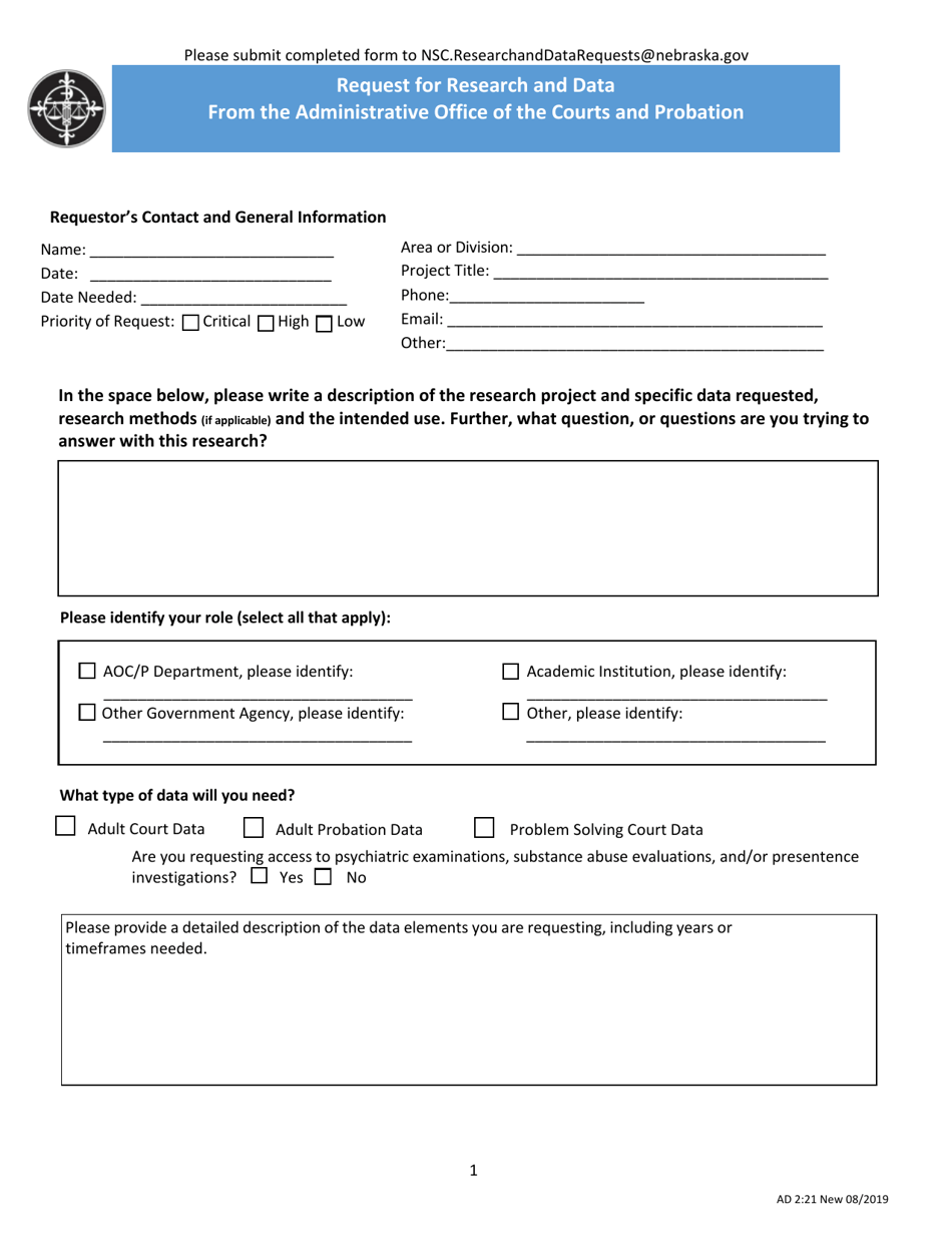Form AD2:21 - Fill Out, Sign Online and Download Fillable PDF, Nebraska ...