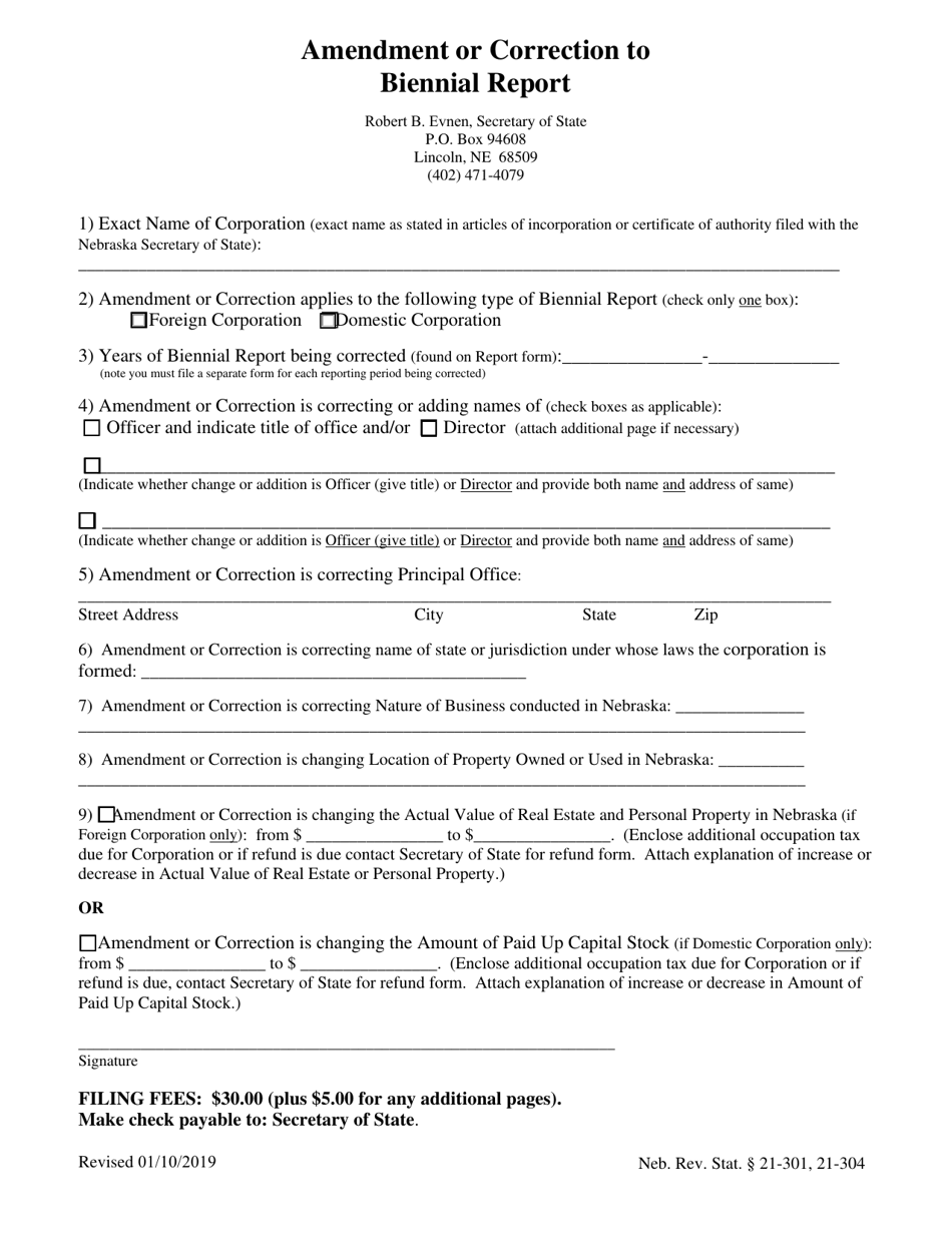 Nebraska Amendment or Correction to Biennial Report - Fill Out, Sign ...