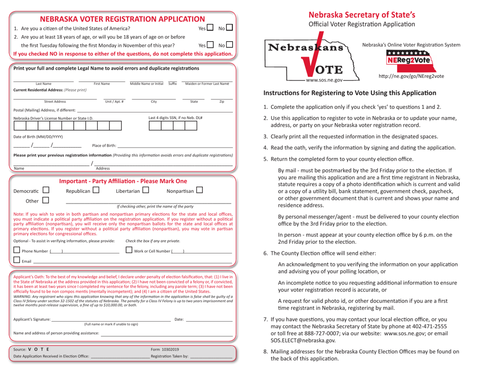 Nebraska Nebraska Voter Registration Application Download Fillable PDF ...