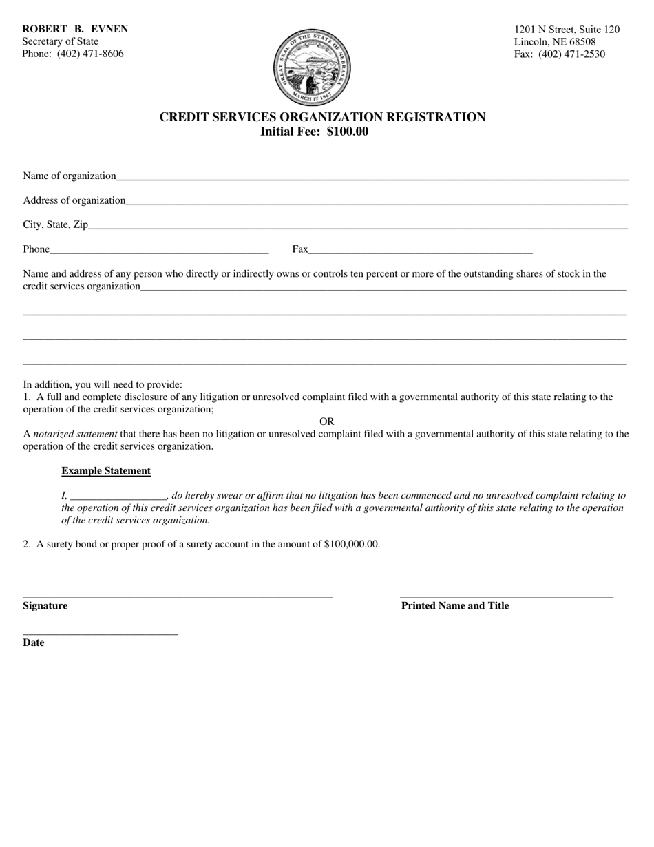 Nebraska Credit Services Organization Registration - Fill Out, Sign ...