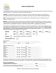 Nevada User Authorization Download Fillable PDF | Templateroller