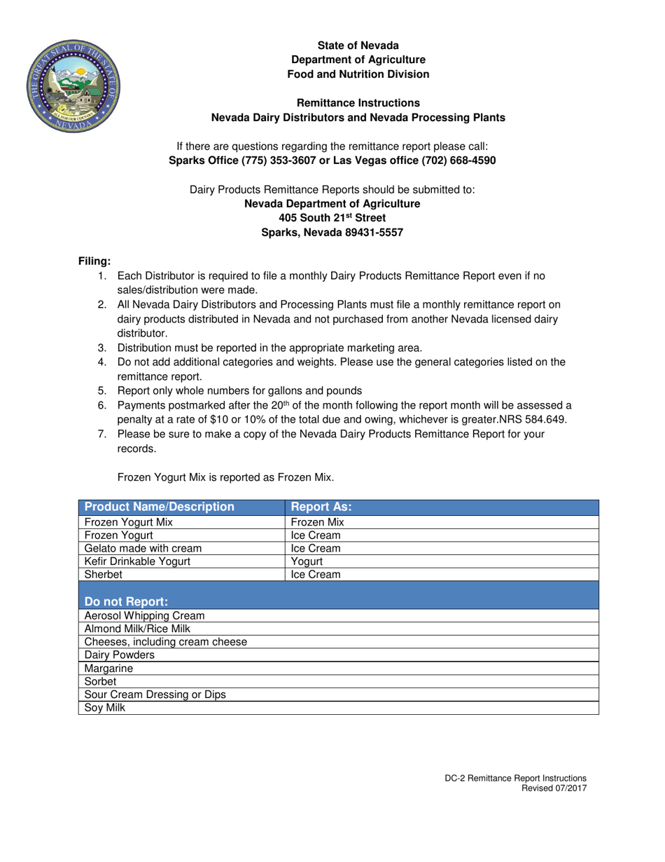 Download Instructions for Form DC-2 Dairy Products Remittance Report ...