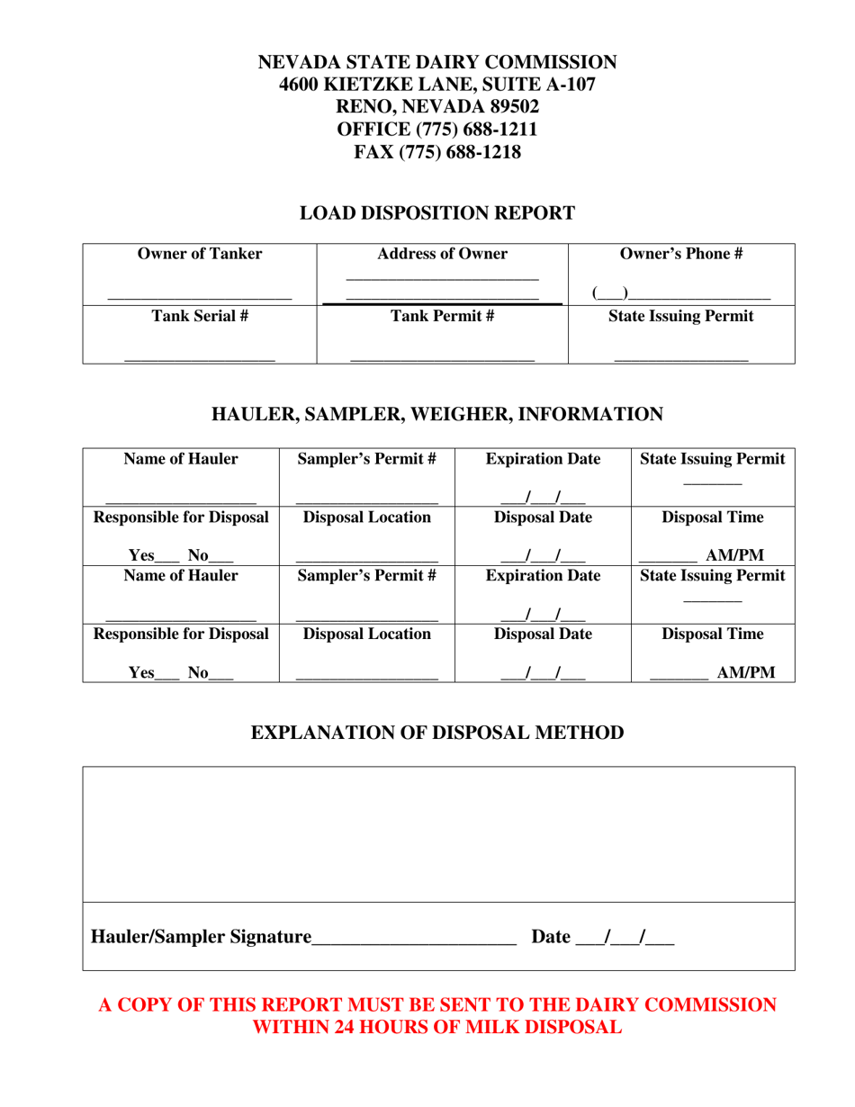 Nevada Load Disposition Report - Fill Out, Sign Online and Download PDF ...