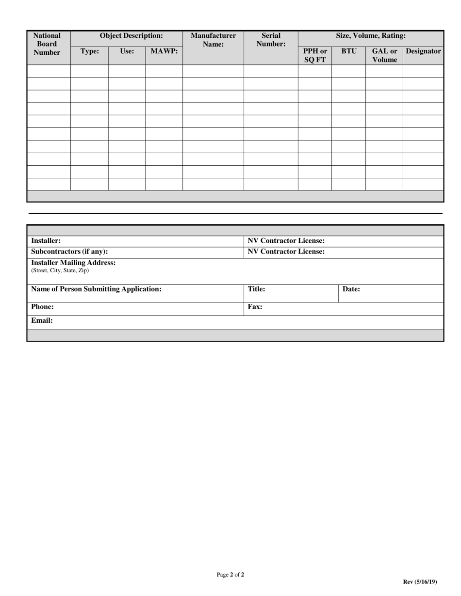 Nevada Application for Permit to Install a Boiler or Pressure Vessel ... Nevada Application for Permit to Install a Boiler or Pressure Vessel ...