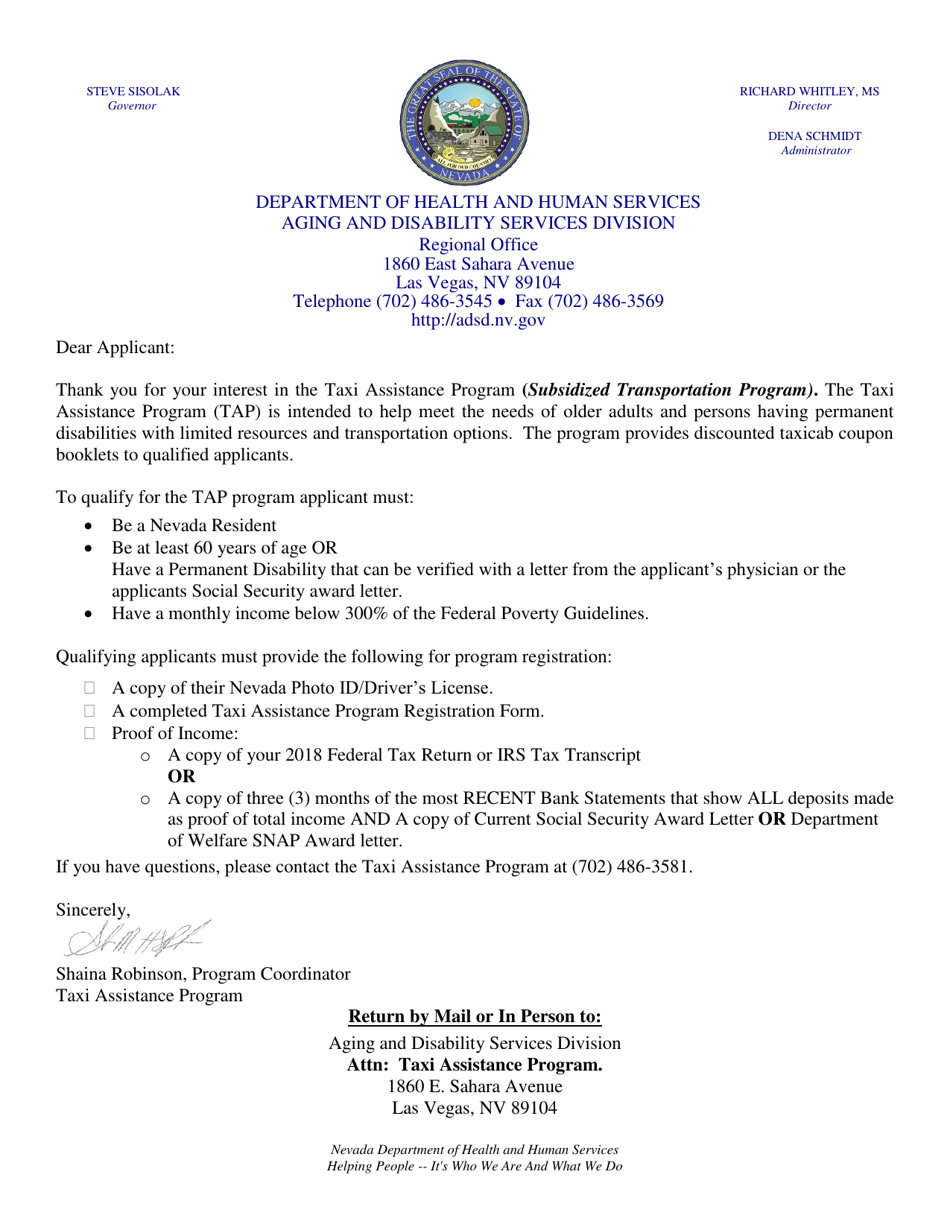 Nevada Taxi Assistance Program Registration Form - Fill Out, Sign ...