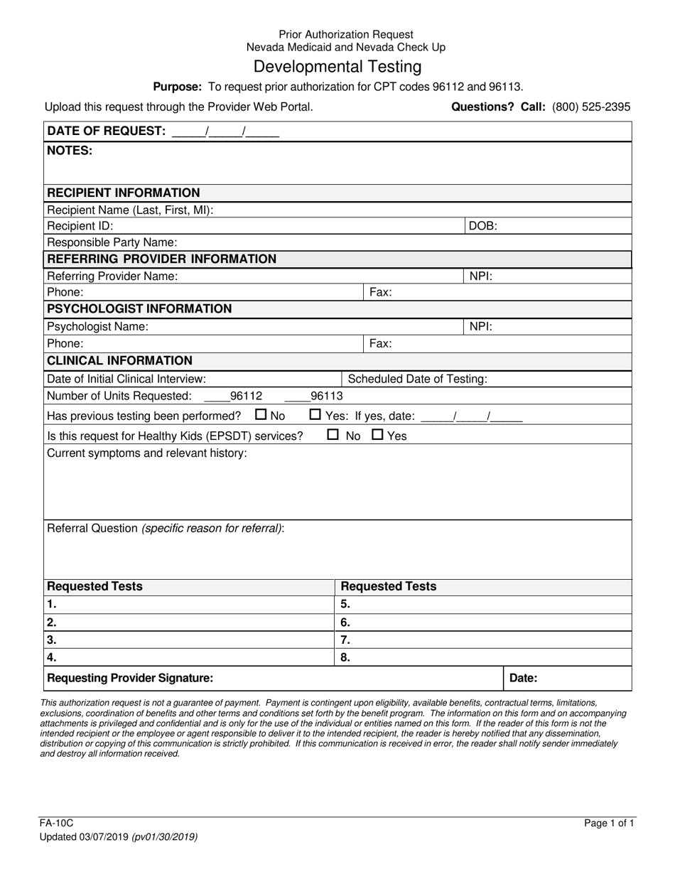 Form FA-10C - Fill Out, Sign Online and Download Fillable PDF, Nevada ...
