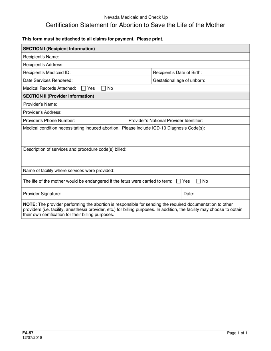 Form FA-57 Download Fillable PDF or Fill Online Certification Statement ...