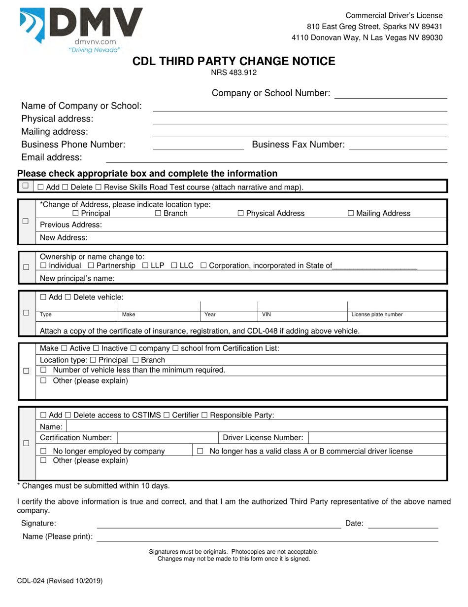 Form CDL-024 - Fill Out, Sign Online and Download Fillable PDF, Nevada ...
