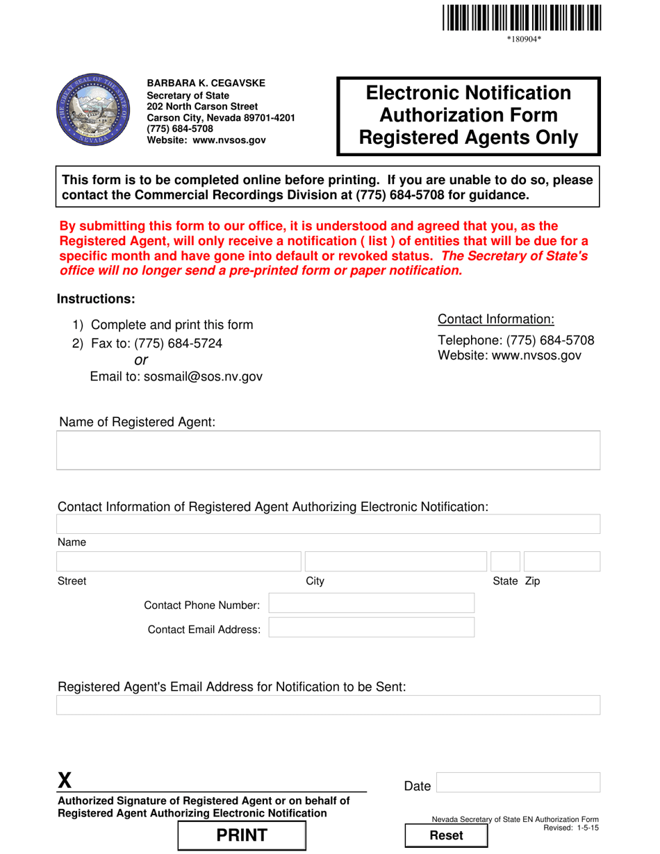 Nevada Electronic Notification Authorization Form - Fill Out, Sign ...