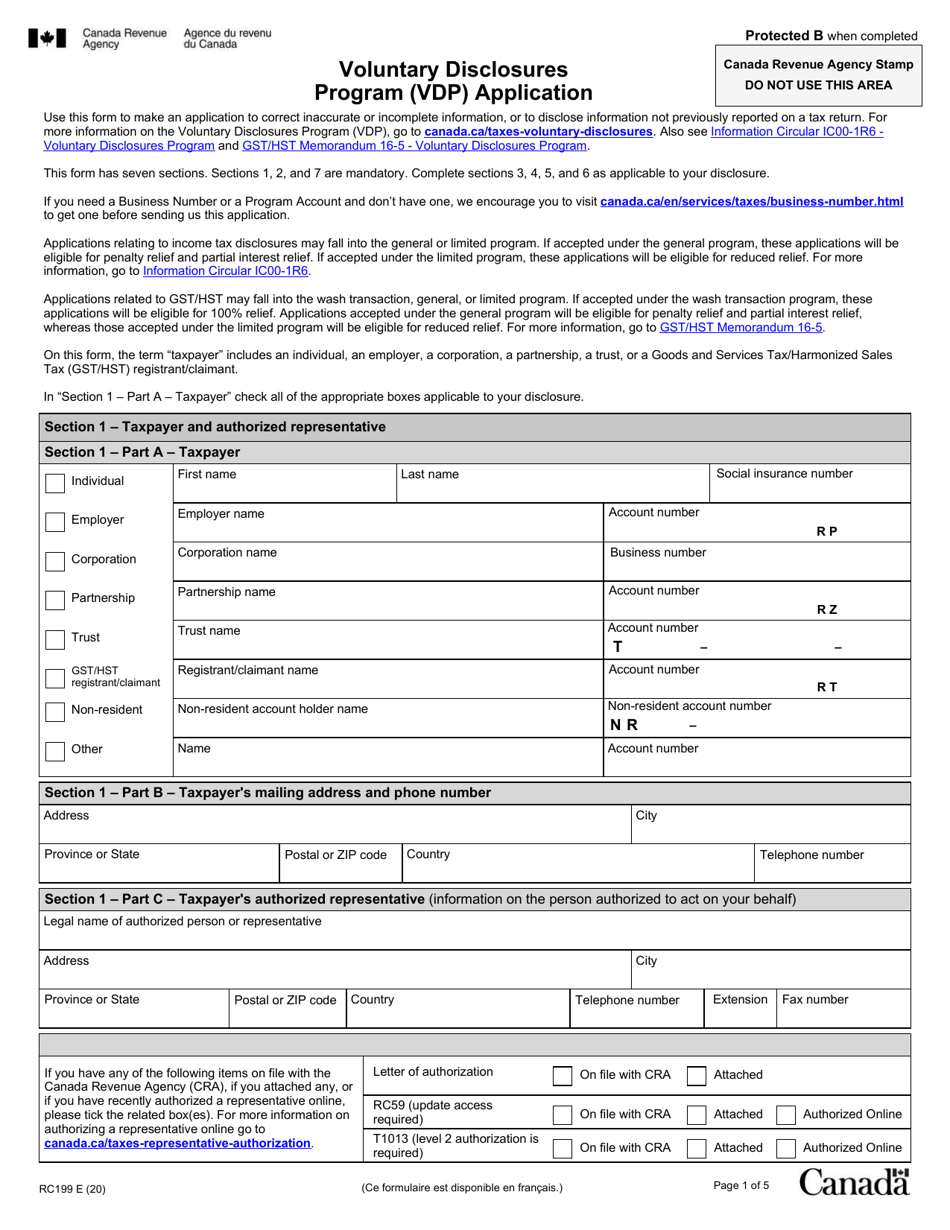 Form RC199 - Fill Out, Sign Online and Download Fillable PDF, Canada ...