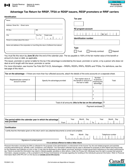 Form RC298 - Fill Out, Sign Online and Download Fillable PDF, Canada ...