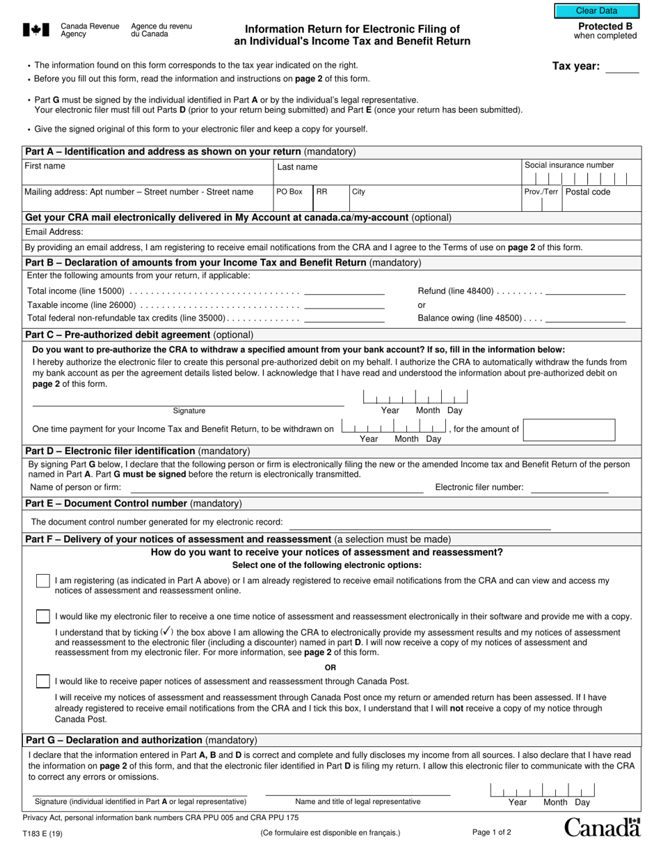 Form T183 - Fill Out, Sign Online and Download Fillable PDF, Canada ...