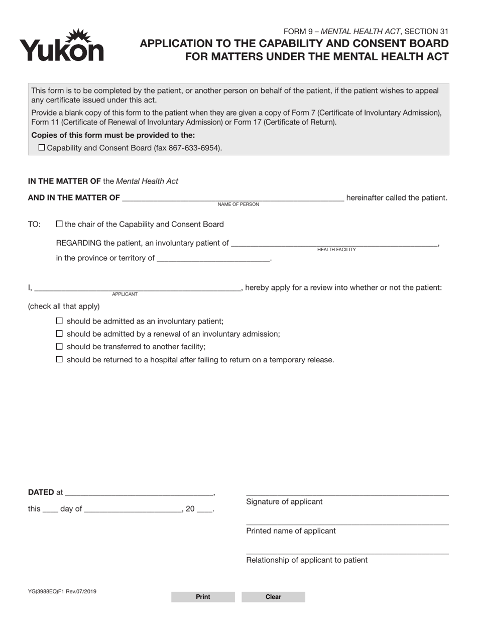 Form 9 (YG3988) - Fill Out, Sign Online and Download Fillable PDF ...