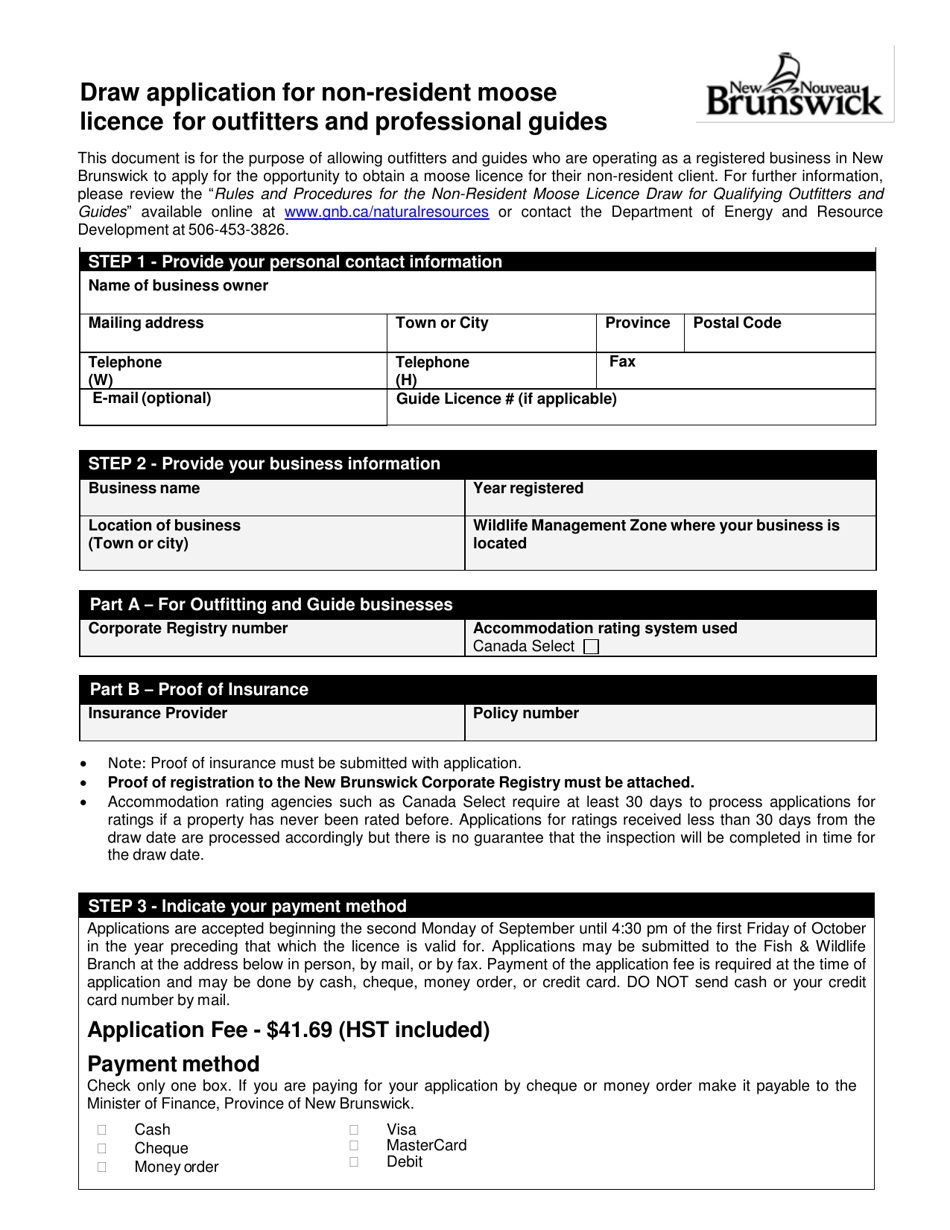 New Brunswick Canada Draw Application for Non-resident Moose Licence ...