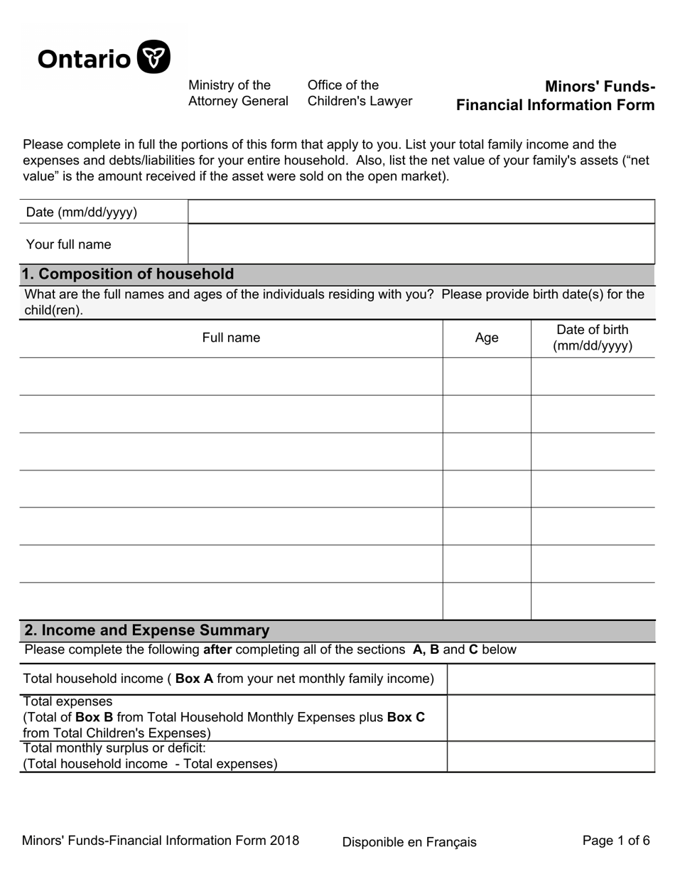Ontario Canada Minors' Funds - Financial Information Form - Fill Out ...