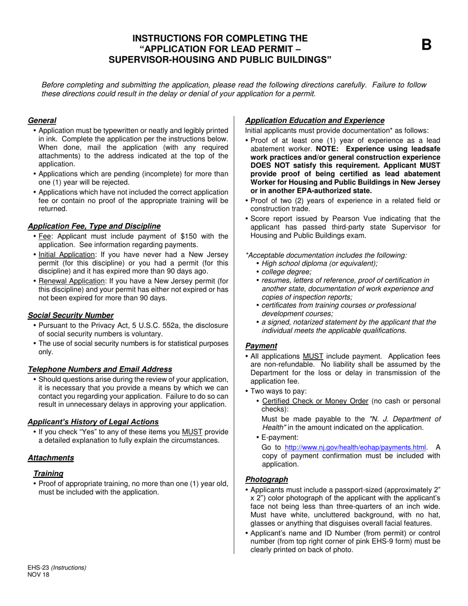 Form EHS-23 Download Printable PDF or Fill Online Application for Lead ...