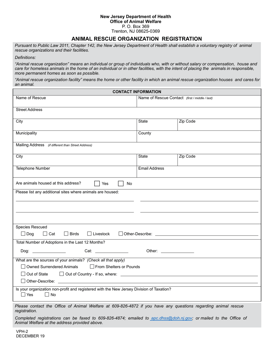 Form VPH-2 Download Fillable PDF or Fill Online Animal Rescue ...