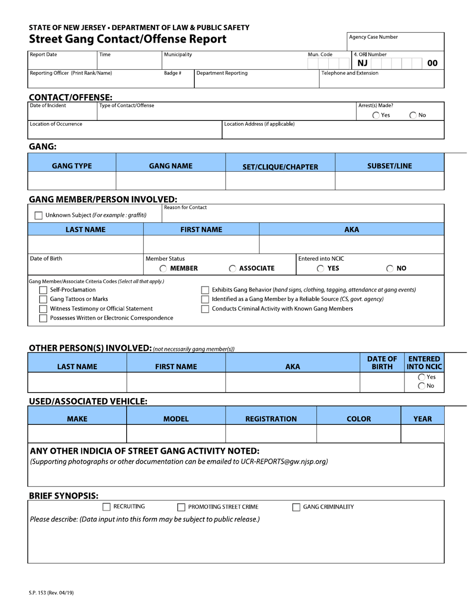 Form S.P.153 - Fill Out, Sign Online and Download Fillable PDF, New Jersey | Templateroller