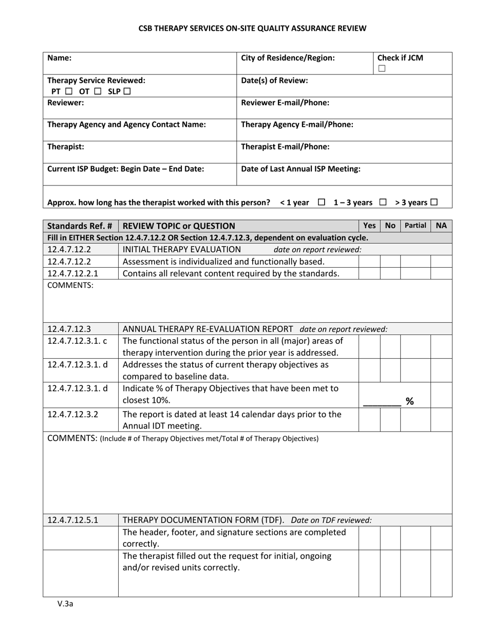 New Mexico Csb Therapy Services on-Site Quality Assurance Review - Fill ...