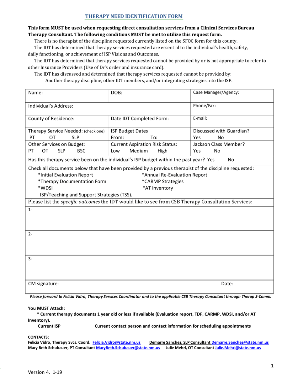 New Mexico Therapy Need Identification Form - Fill Out, Sign Online and ...
