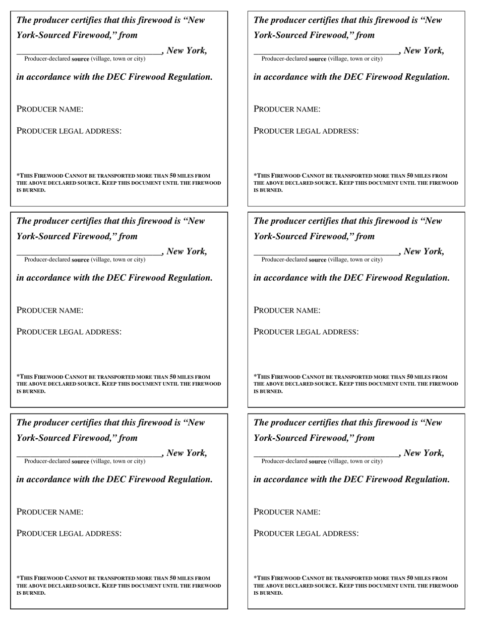 New York NYS Firewood Source Documentation Example - Fill Out, Sign ...