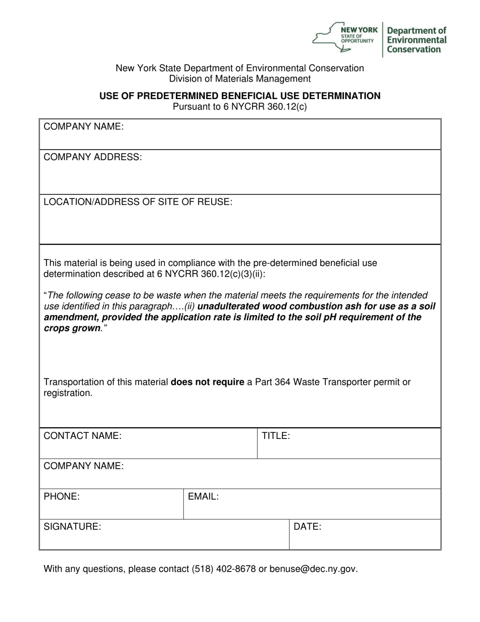 New York Use of Predetermined Beneficial Use Determination ...