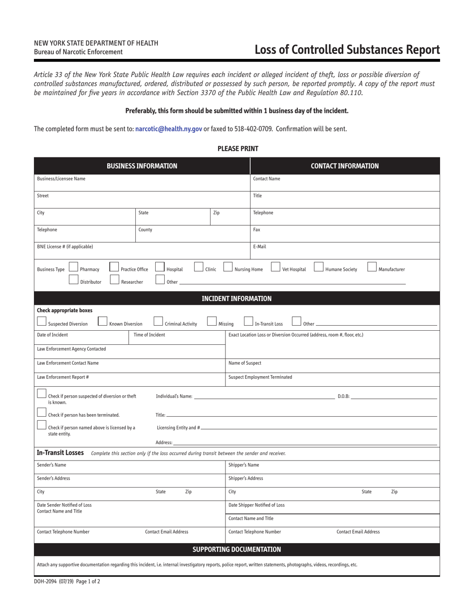 Form DOH-2094 - Fill Out, Sign Online and Download Fillable PDF, New ...