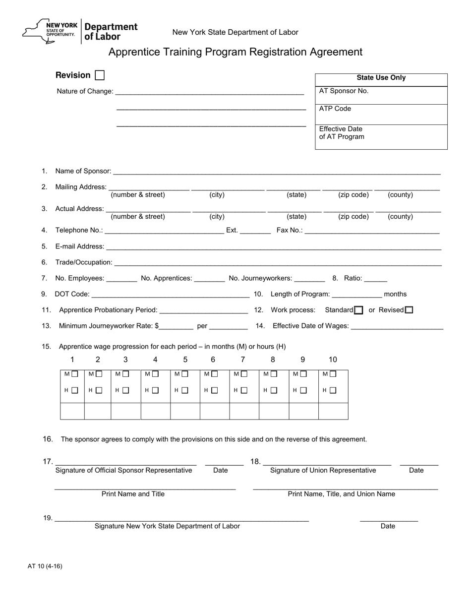 Form AT10 - Fill Out, Sign Online and Download Fillable PDF, New York ...