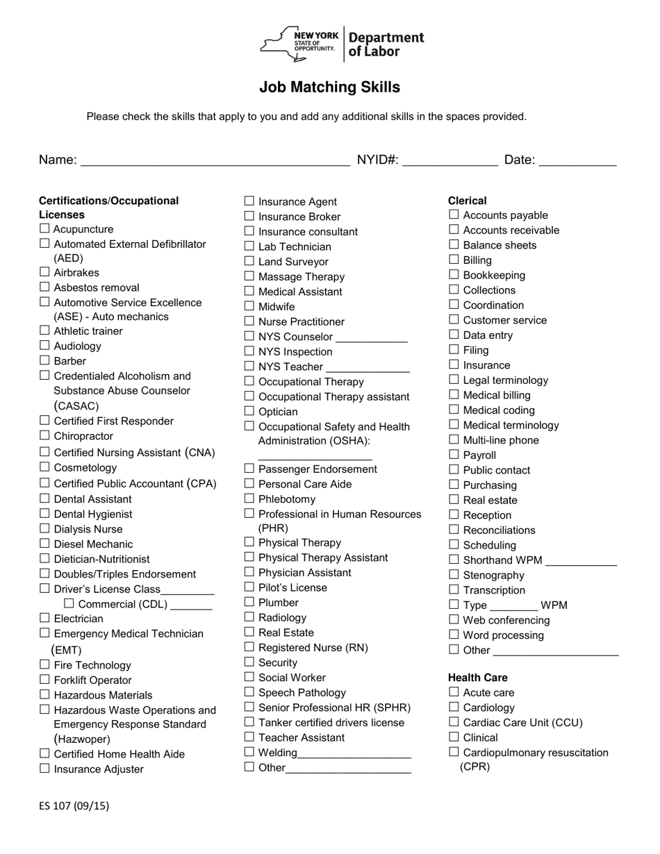 Form ES107 - Fill Out, Sign Online and Download Fillable PDF, New York ...