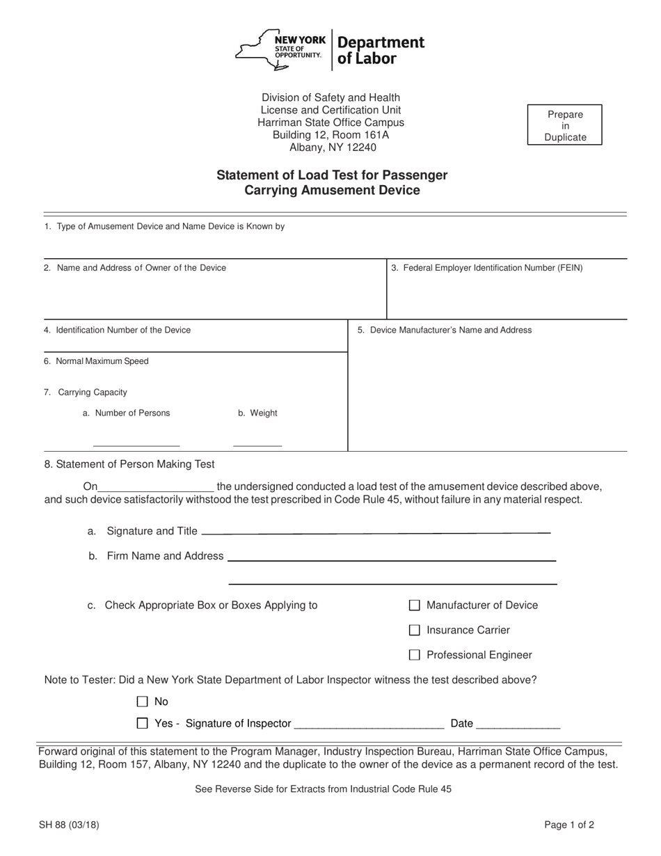 Form SH88 - Fill Out, Sign Online and Download Printable PDF, New York ...