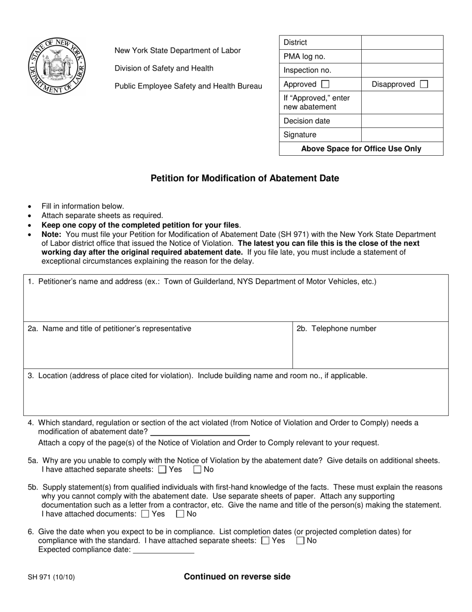 Form SH971 - Fill Out, Sign Online and Download Printable PDF, New York ...