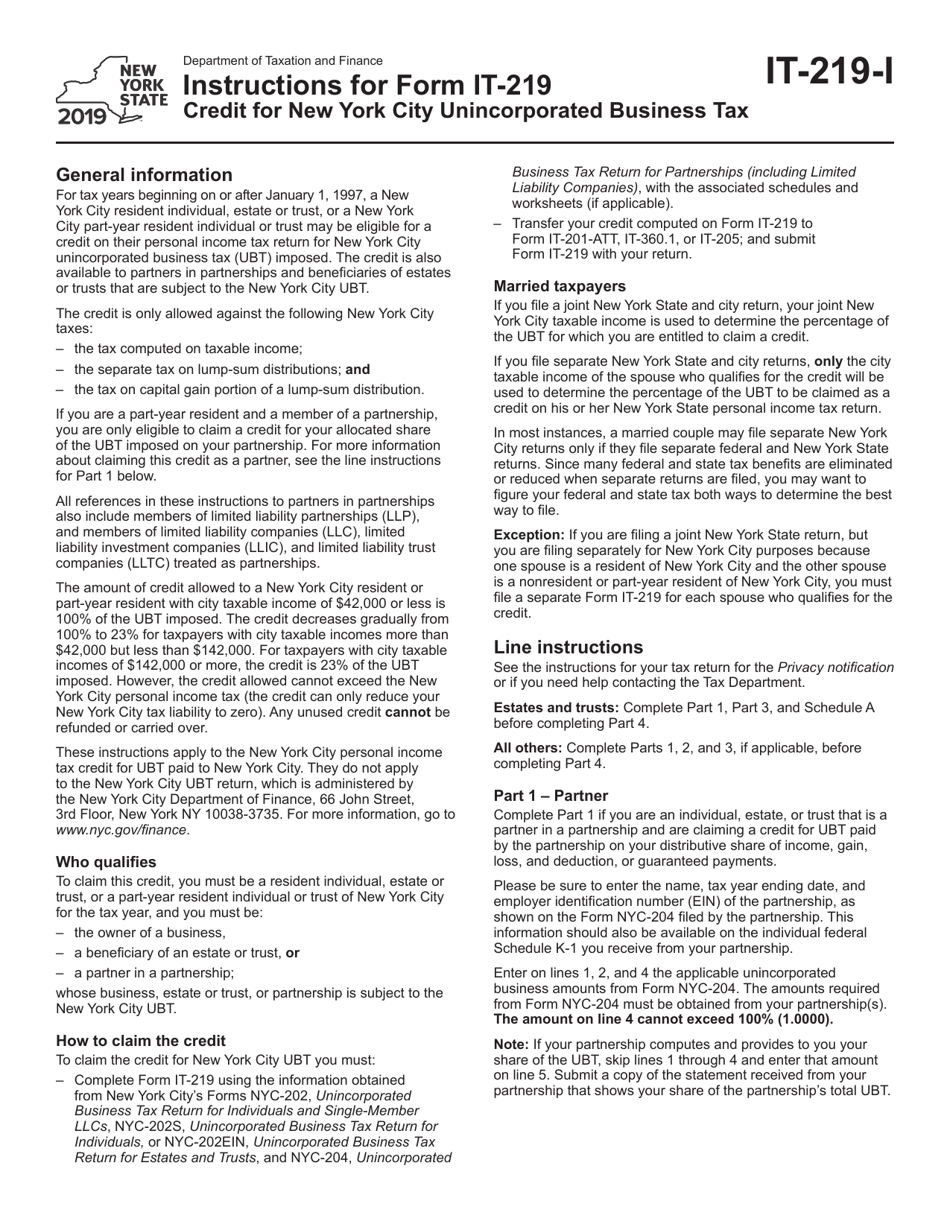 Download Instructions for Form IT-219 Credit for New York City ...