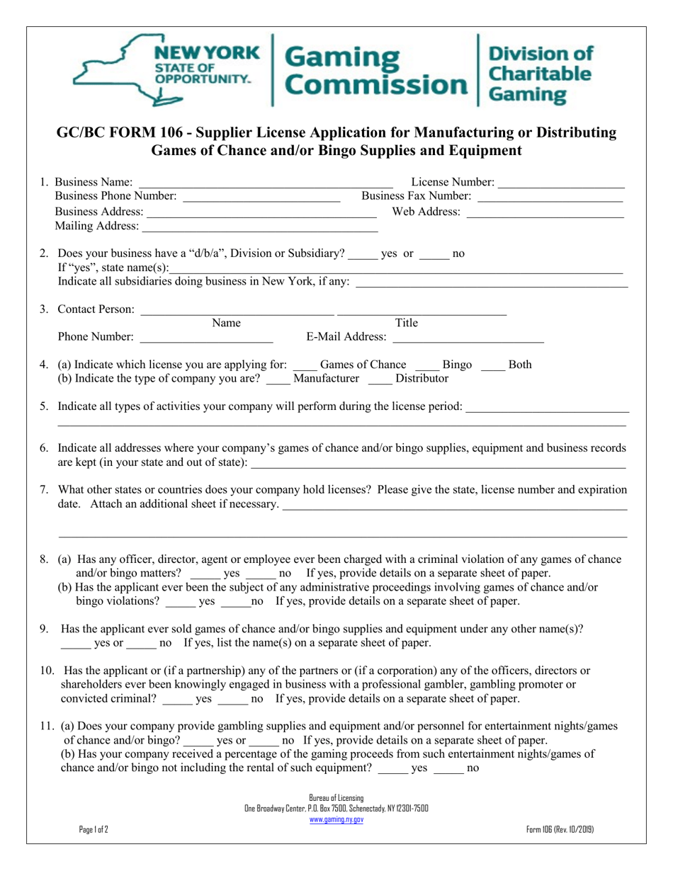 Form 106 - Fill Out, Sign Online and Download Printable PDF, New York ...