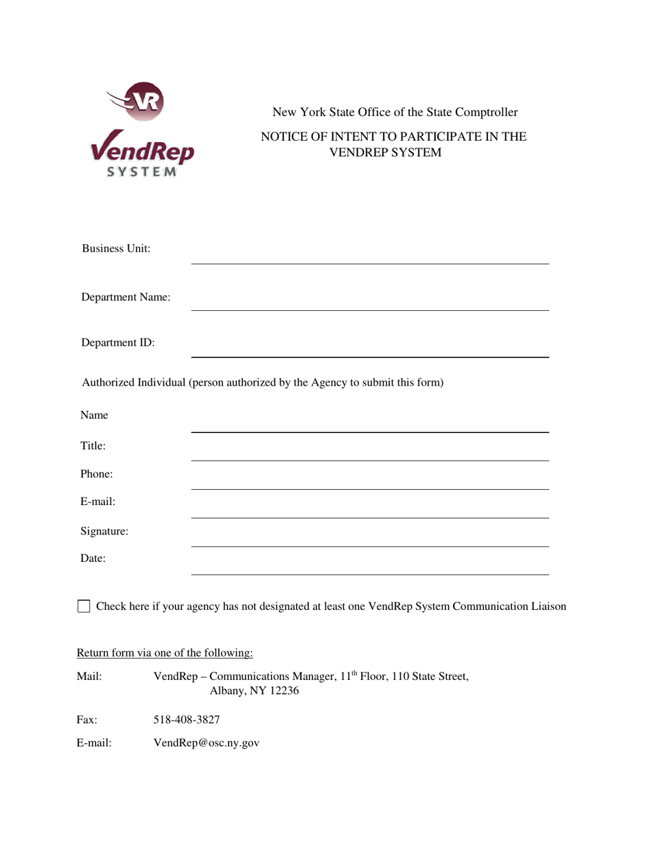 New York Notice of Intent to Participate in the Vendrep System - Fill ...