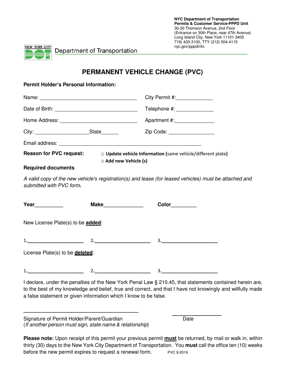 New York City Permanent Vehicle Change (Pvc) - Fill Out, Sign Online ...