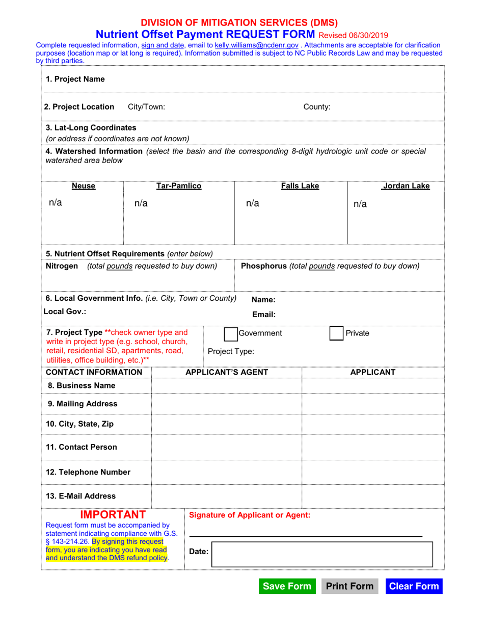 North Carolina Nutrient Offset Payment Request Form - Fill Out, Sign ...